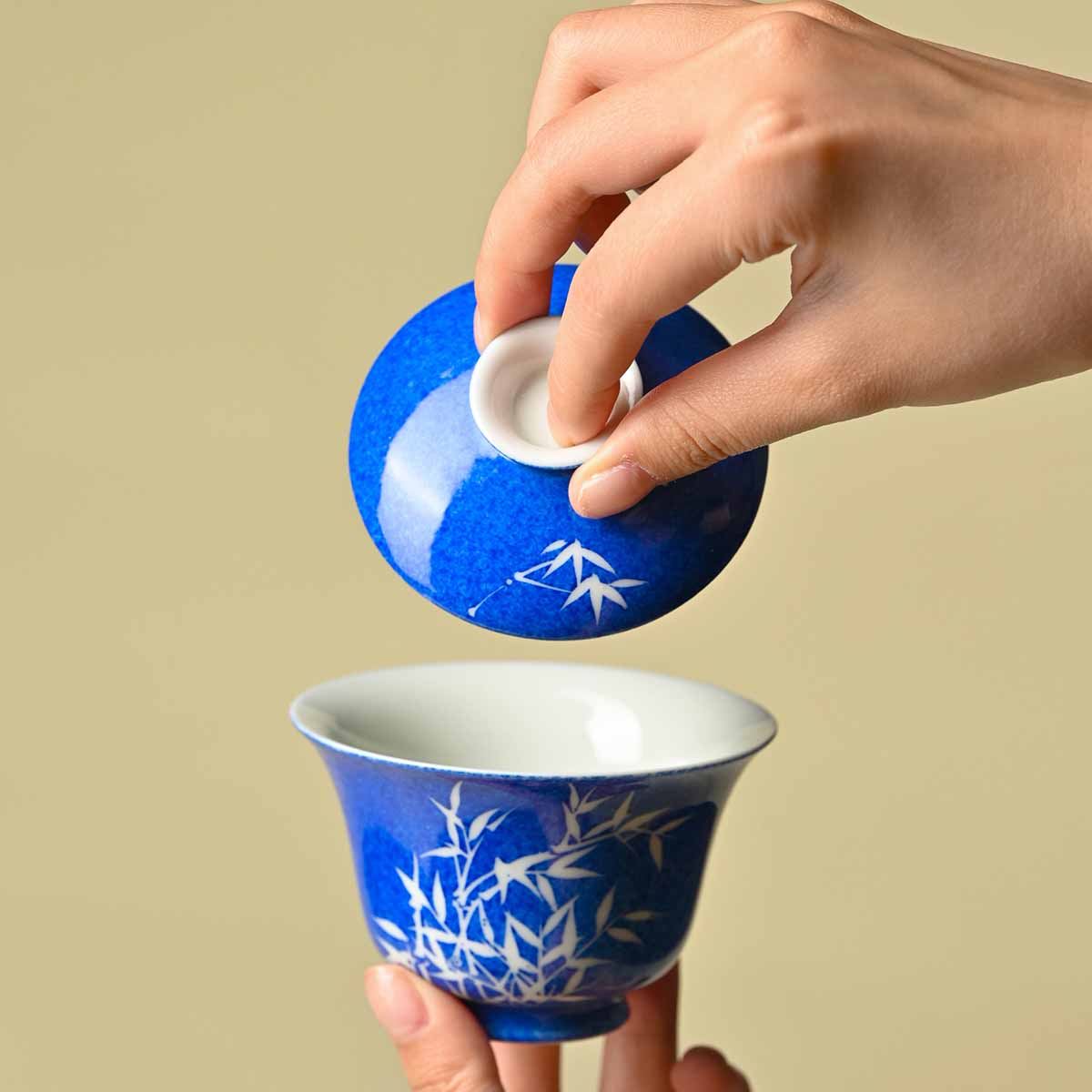 Blue Gaiwan - Hand-painted Bamboo Shadow Poetry Gaiwan Bamboo Gaiwan ...