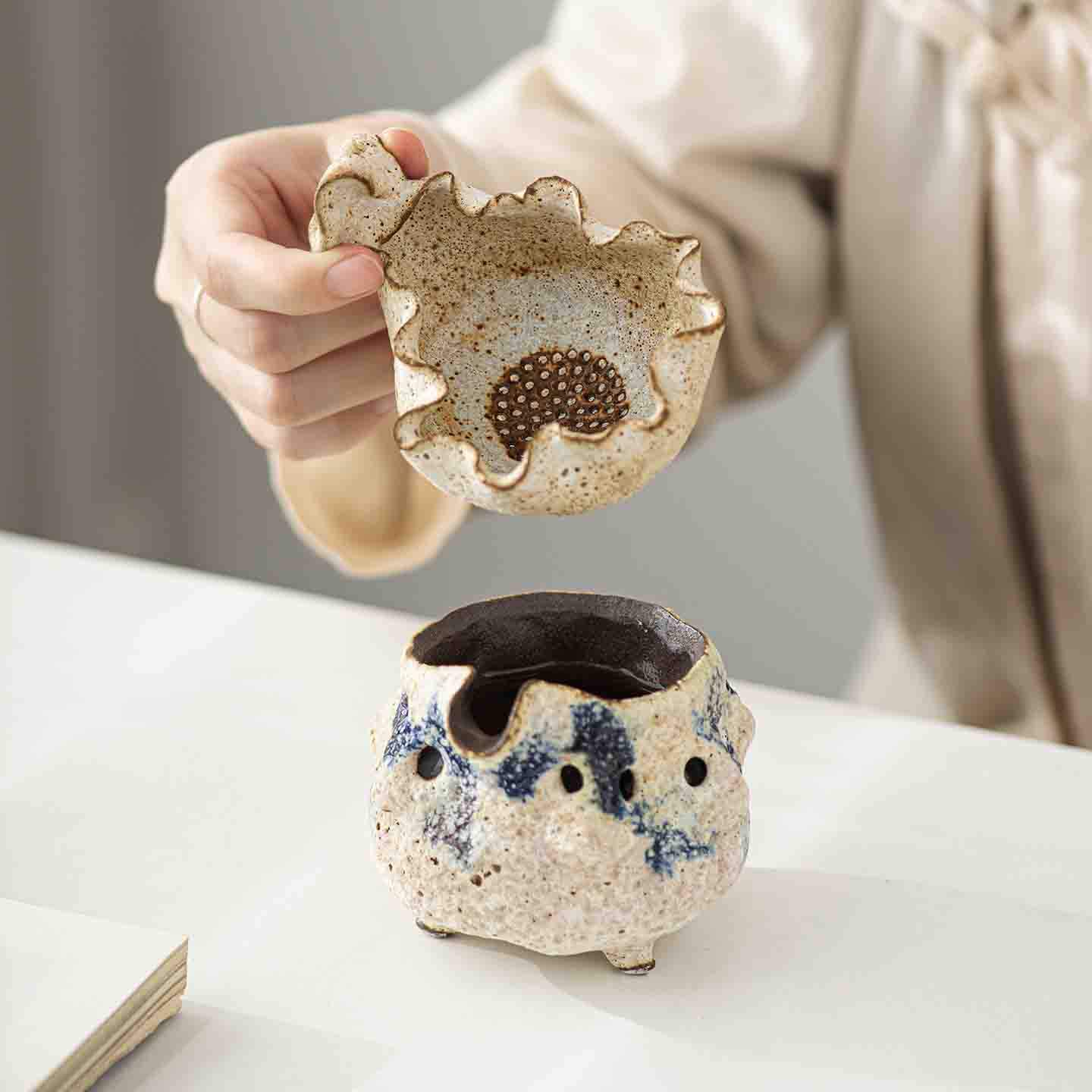 Coarse Pottery Tea Strainer - Fenyin Powder Glazed Filter With Holder ...