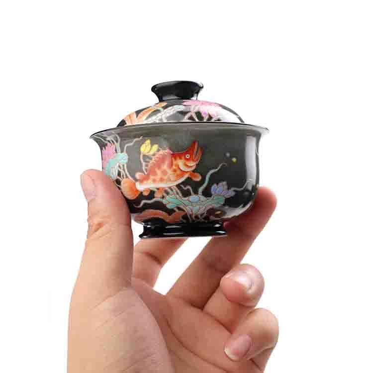 Fish and Algae Gaiwan - Ink Base 'Paradise of the Fish' Chinese Gaiwan ...