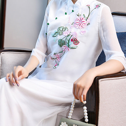 Cheongsam Embroidery Dress - Elegant Chiffon and Polyester – Cultural ...